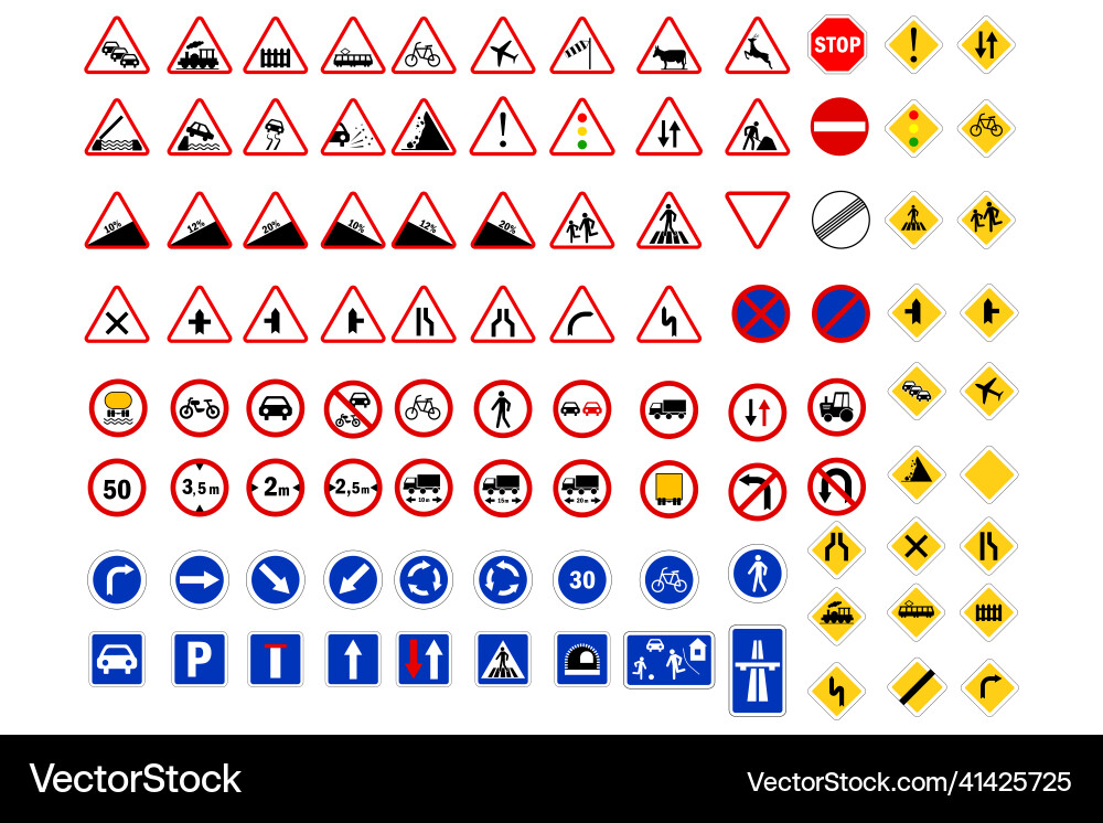 Road Traffic Signs - Warning & Prohibition Vector Image