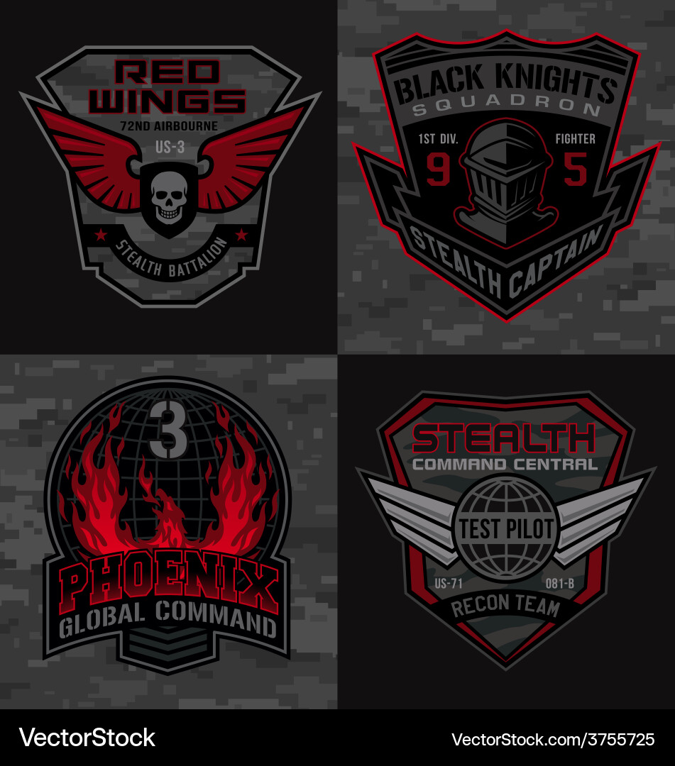 Stealth Pilot Military Patches - Phoenix Wings Vector Image