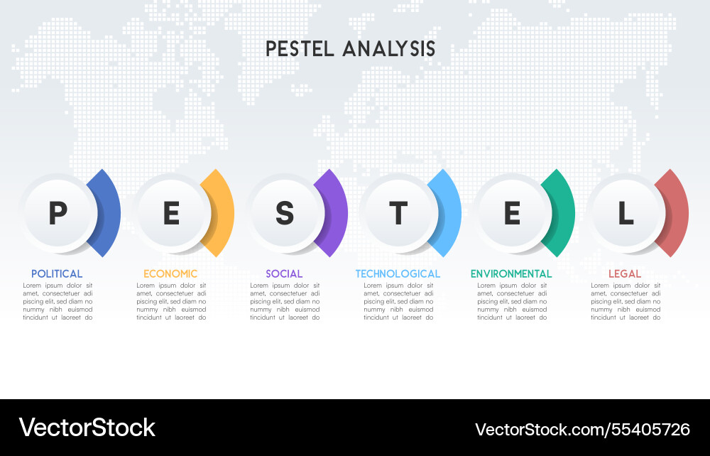 Circular pestel analysis infographic with 3d Vector Image