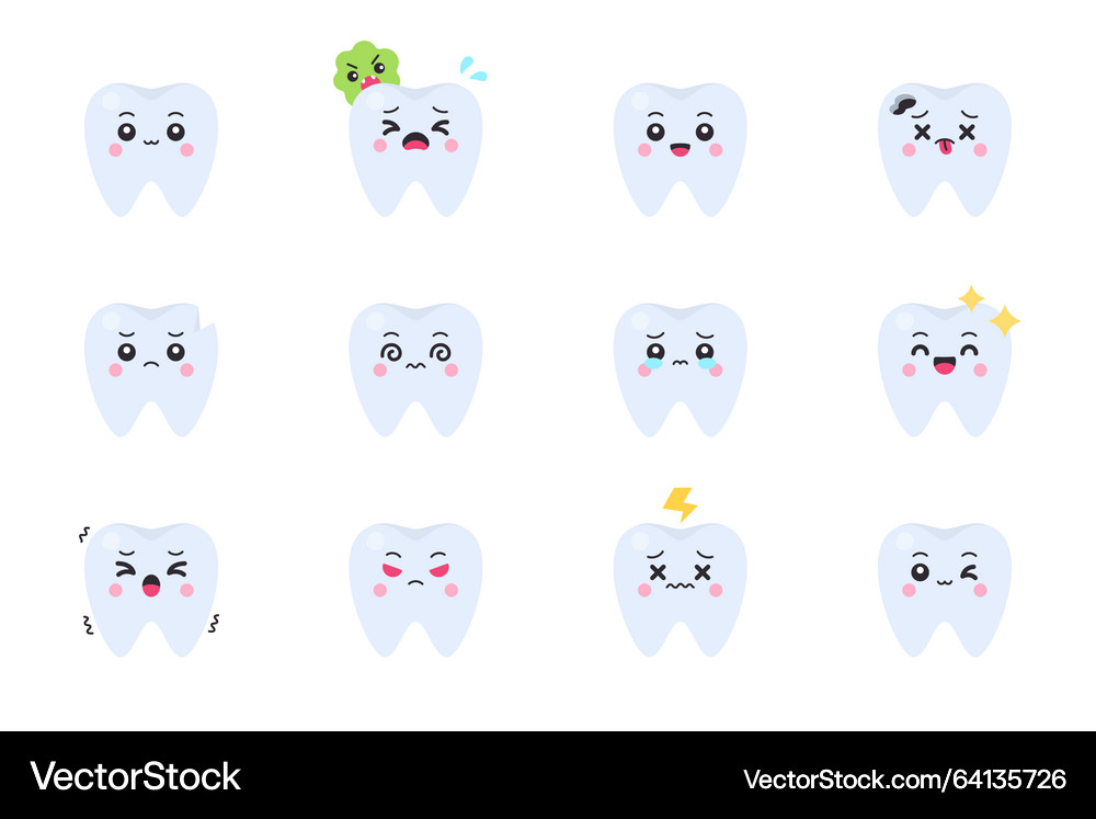 Cute Tooth Character Set – Royalty-Free Vector | VectorStock