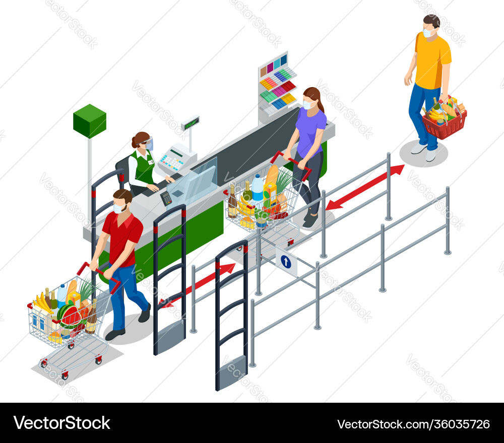 Isometric series cash registers desk Royalty Free Vector