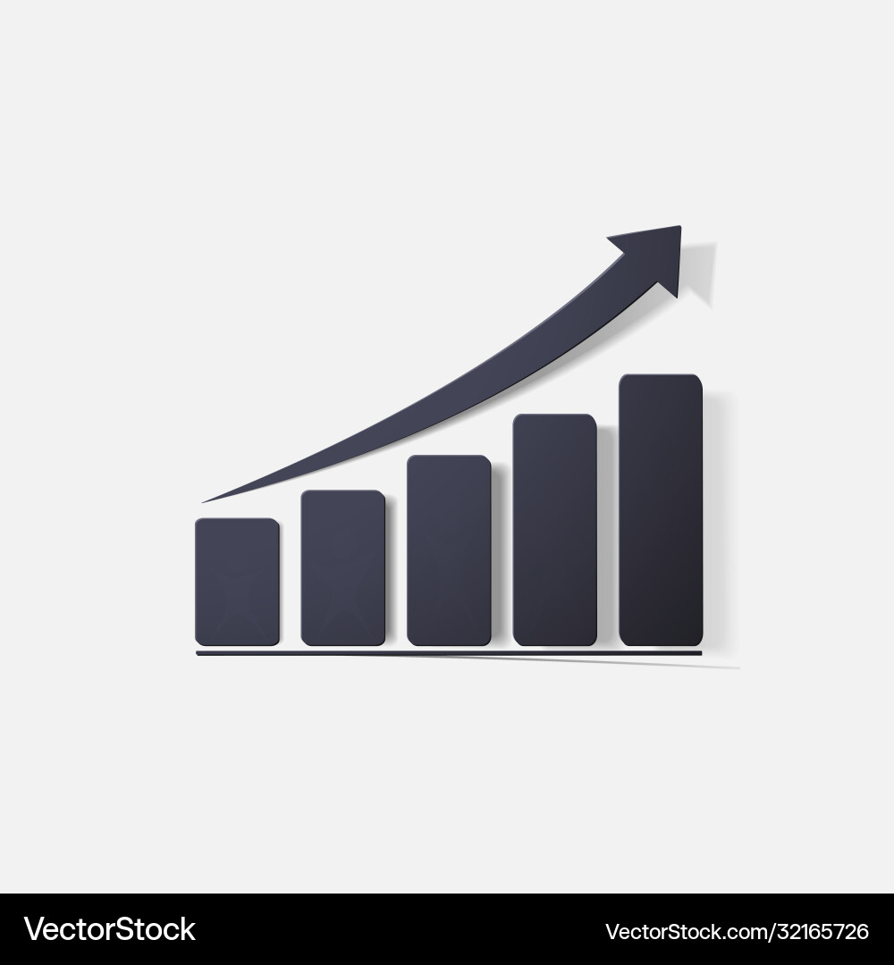 Paper clipped sticker growing graph Royalty Free Vector