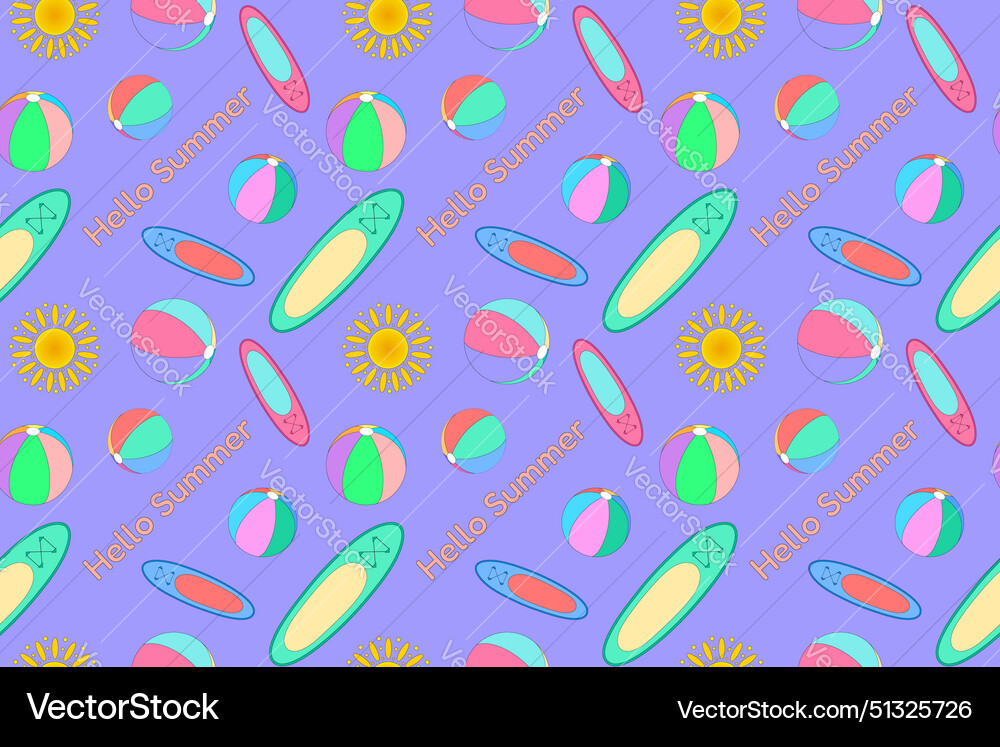 Sun balls and surfboards on purple background Vector Image
