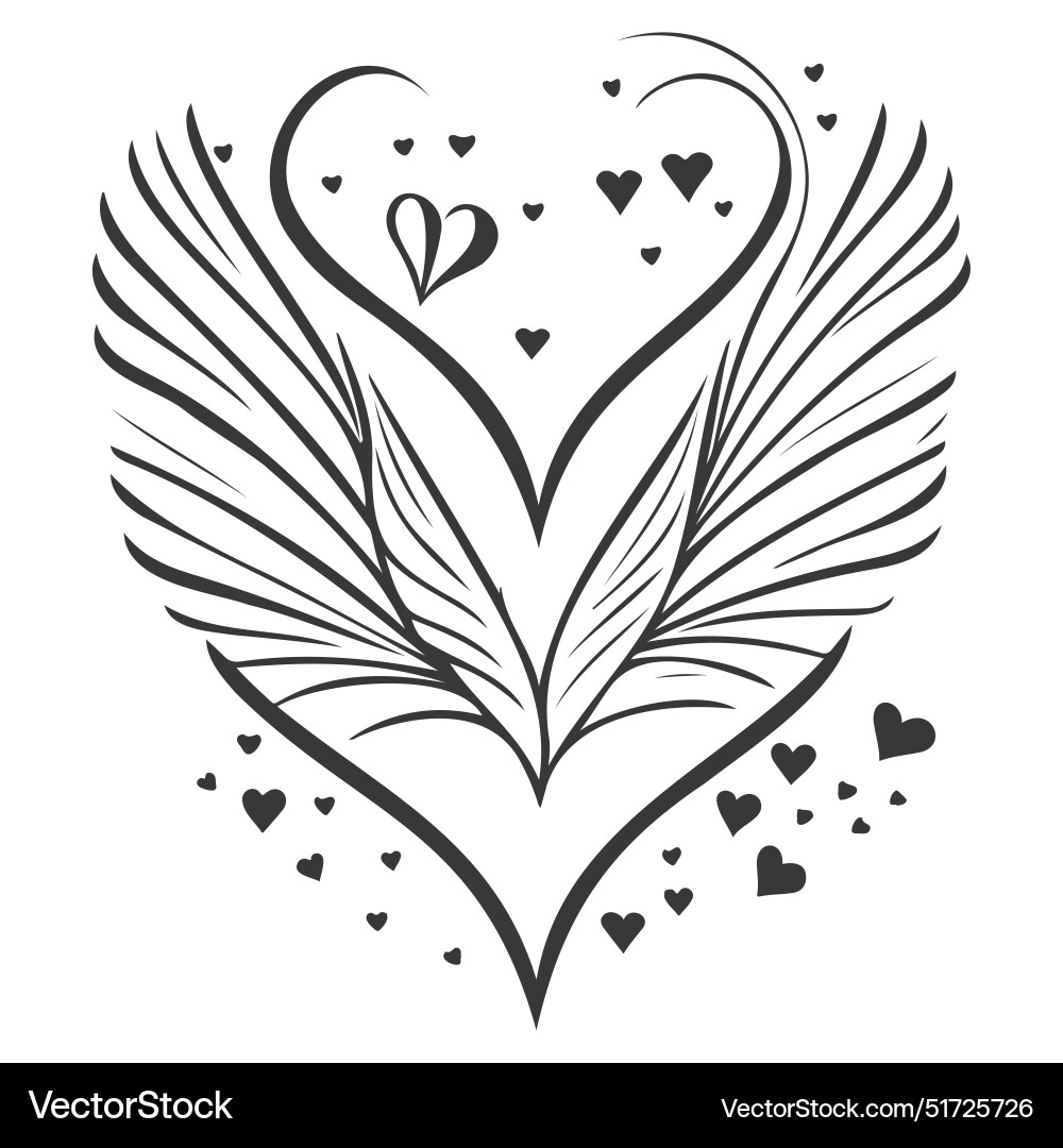 Wing fly heart valentine grey Royalty Free Vector Image