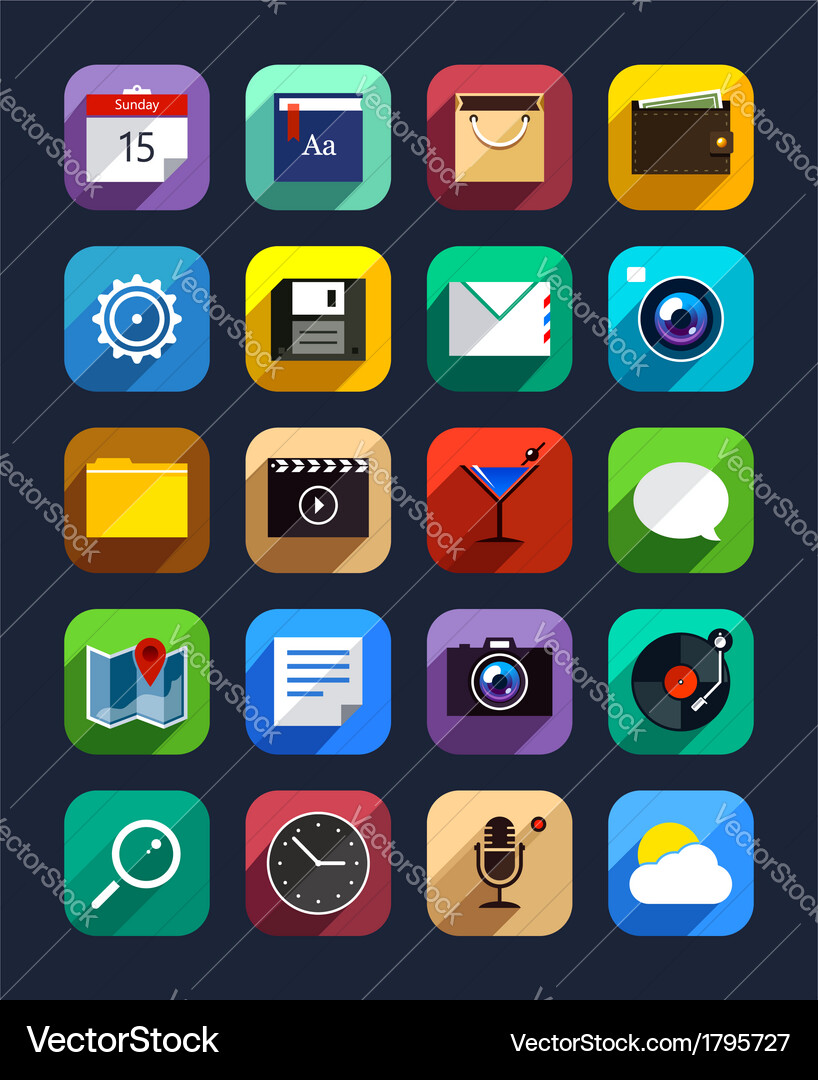 Flat app icons set 6 Royalty Free Vector Image