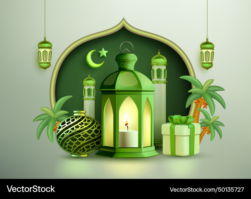 Realistic 3d ramadhan color islamic month Vector Image