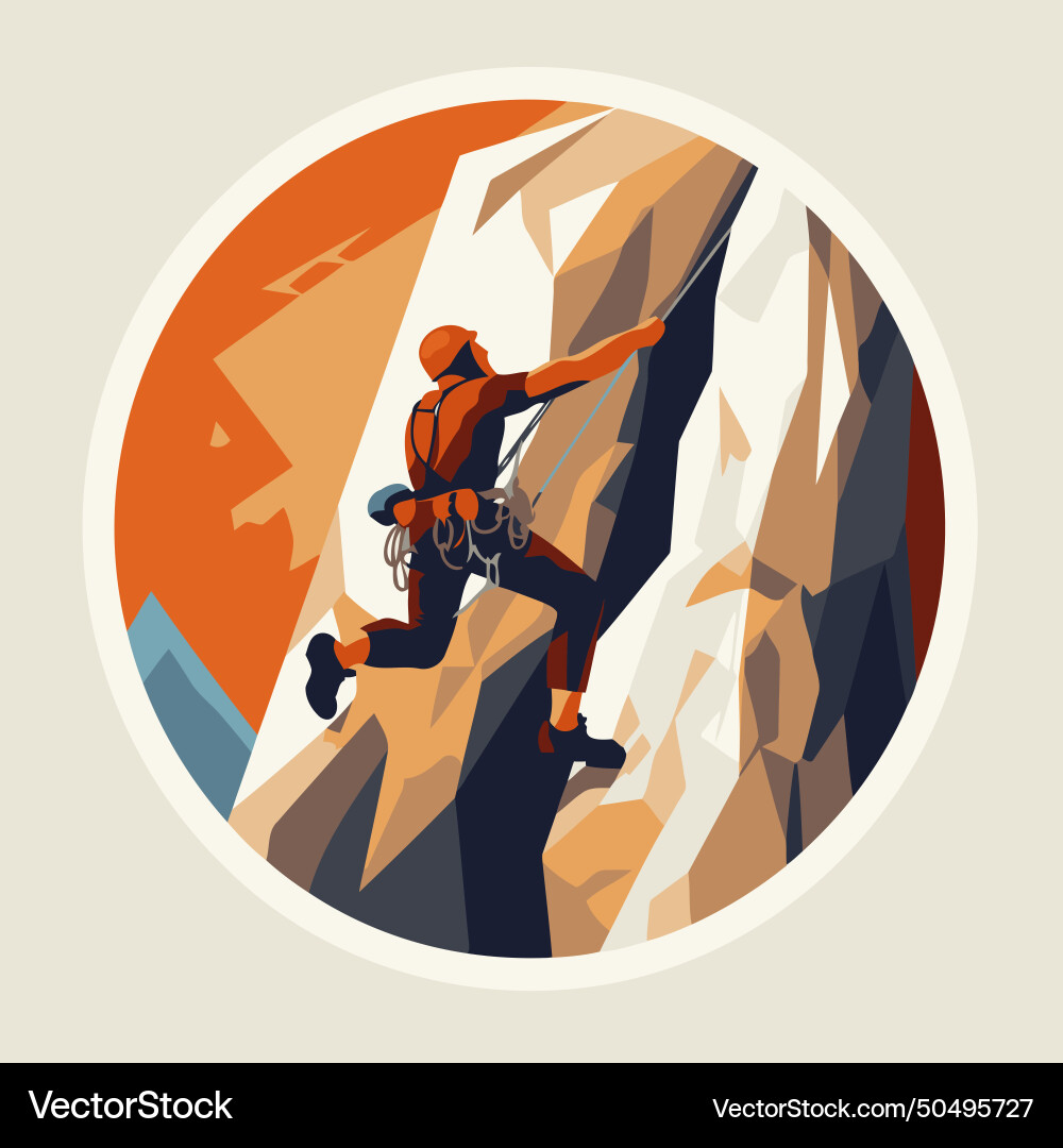 Rock climber climbs on a in flat style Royalty Free Vector