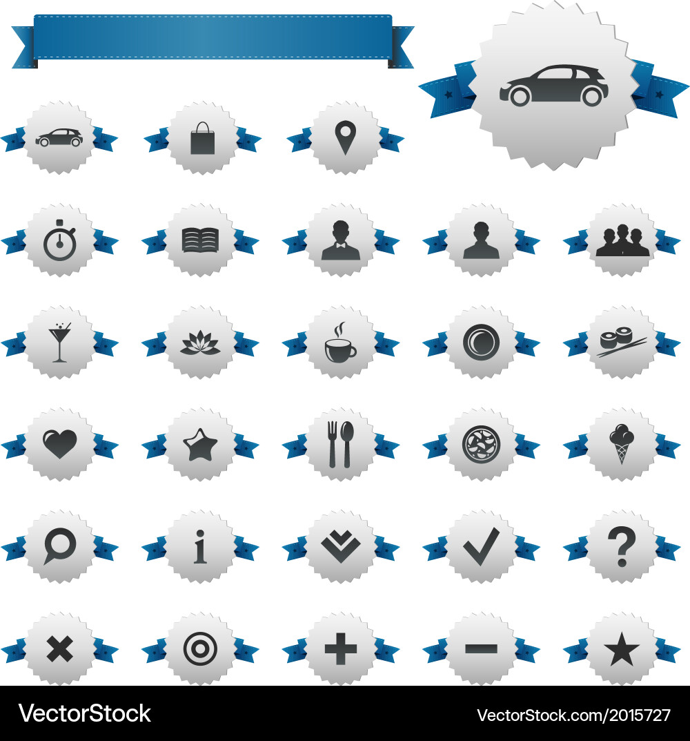 Web and map icons with ribbons Royalty Free Vector Image