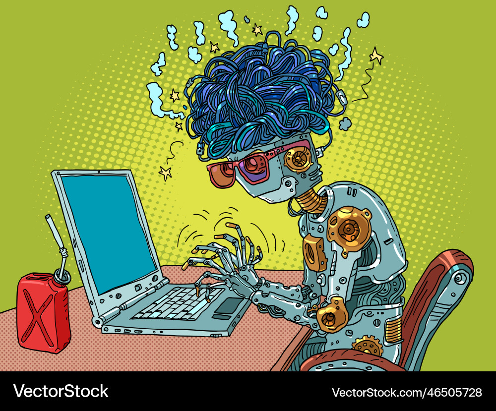 Artificial intelligence chat bot works Royalty Free Vector