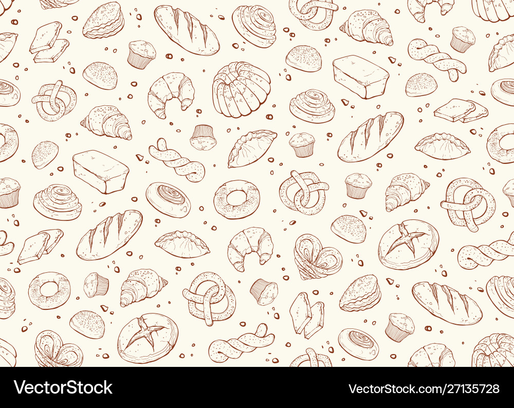 Pastry Doodle Seamless Pattern Royalty Free Vector Image