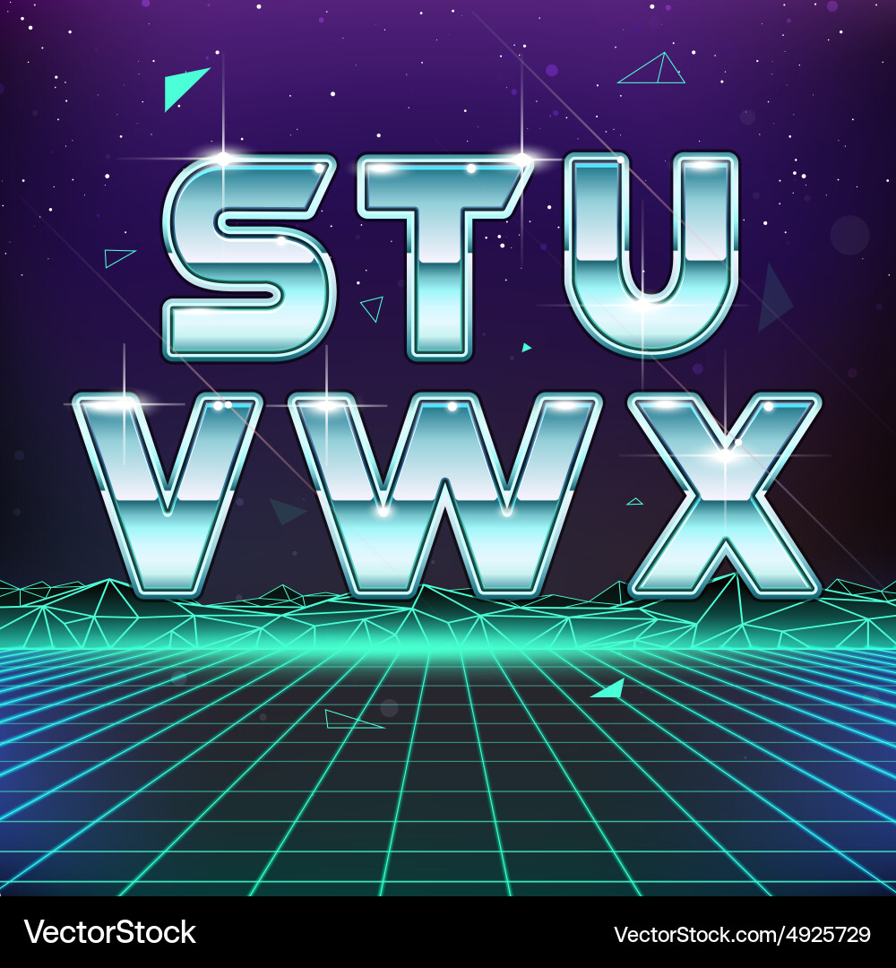 80s retro sci-fi font from s to x Royalty Free Vector Image