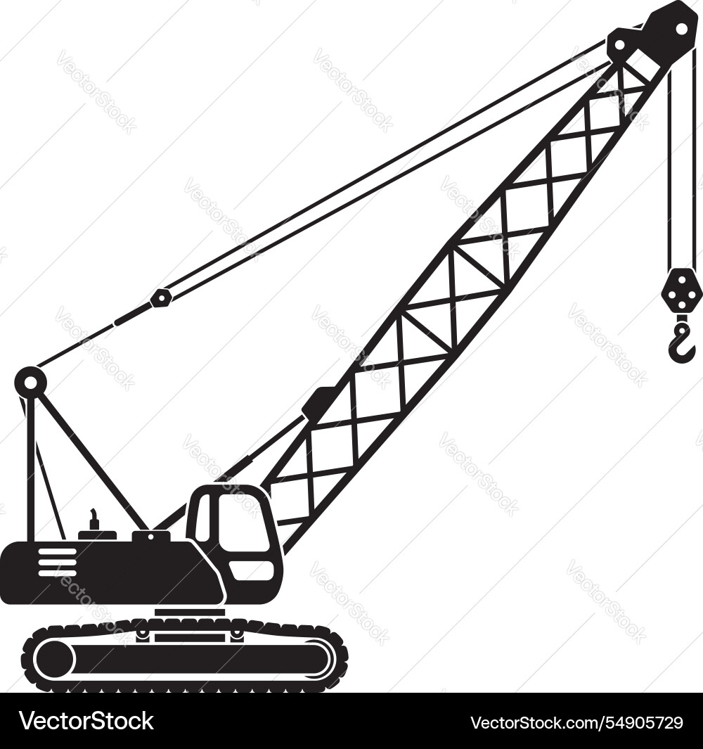 Crawler crane silhouette side view Royalty Free Vector Image
