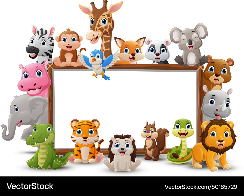 Cute wild animals cartoon with blank board Vector Image