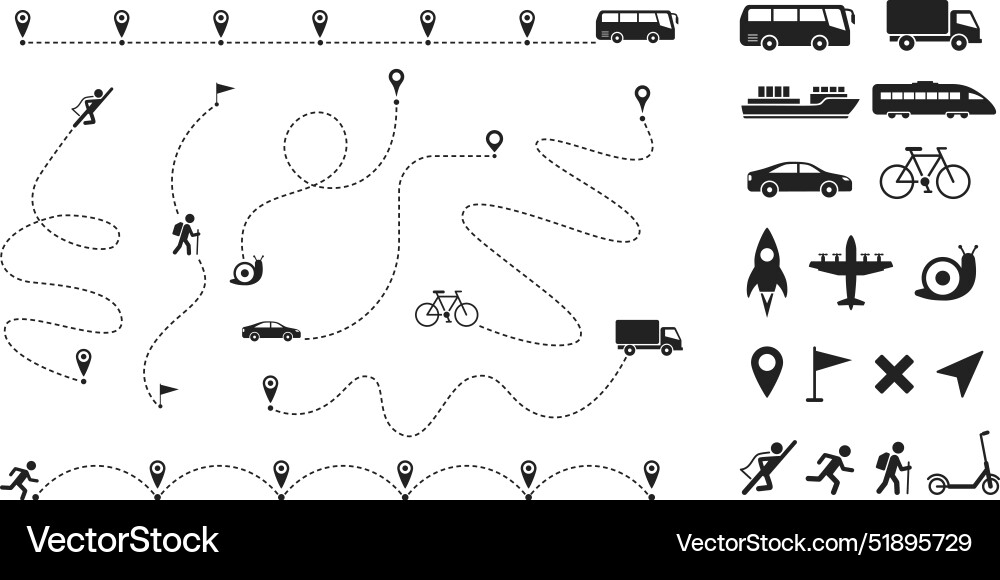 Dashed line route travel navigation routes with Vector Image