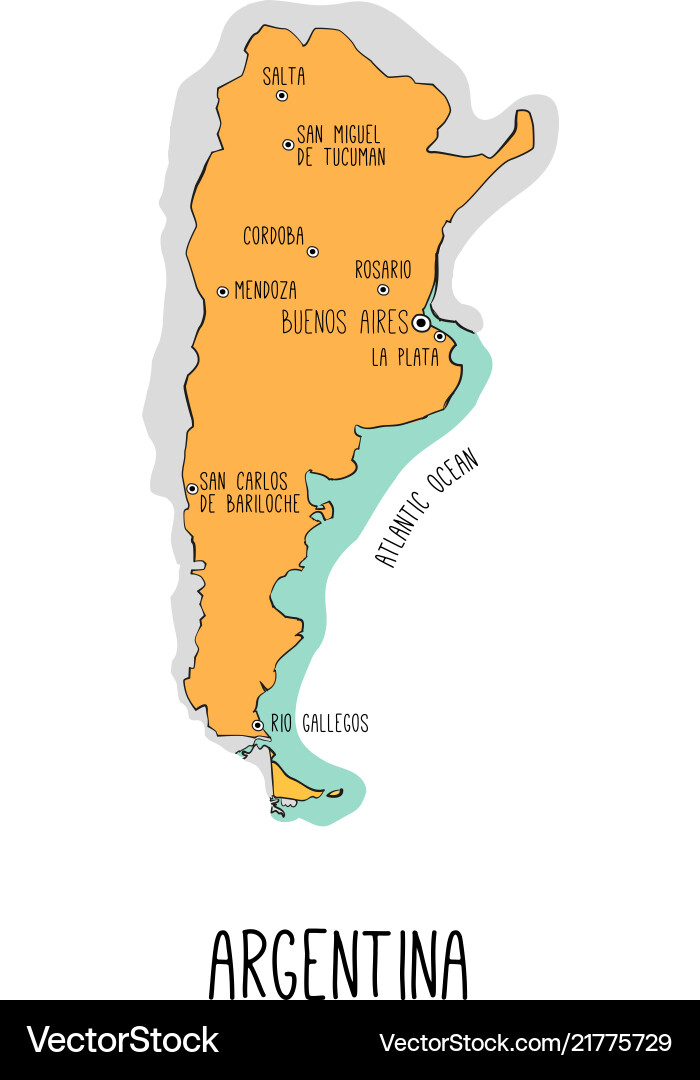 Hand drawn map of argentina with main cities each Vector Image