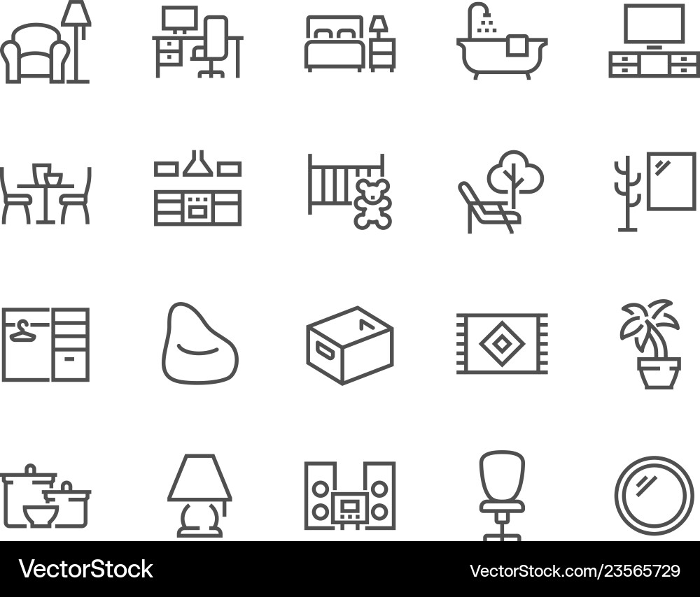 Line home room types icons Royalty Free Vector Image Line home room types icons Royalty Free Vector Image