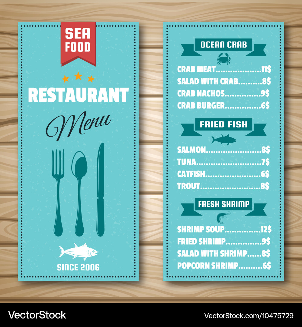 Seafood restaurant menu Royalty Free Vector Image