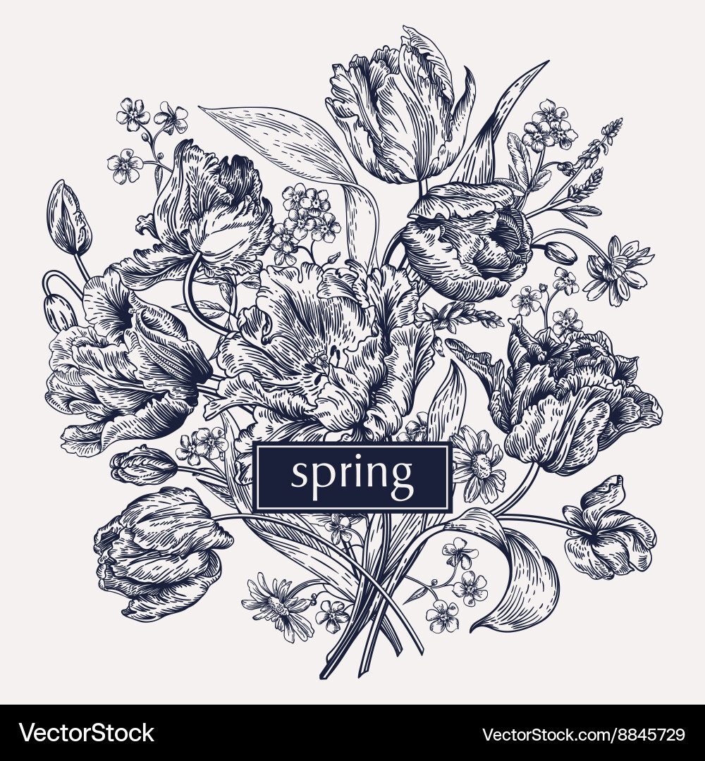Vintage Spring Flower Bouquet Royalty Free Vector Image