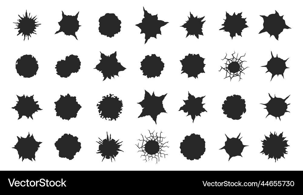 Black gunshot holes bullet shot damaged elements Vector Image