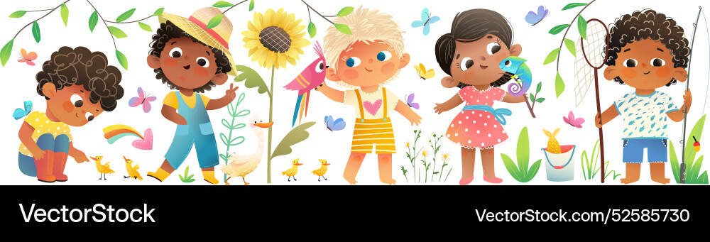 Children Exploring Nature Royalty Free Vector Image