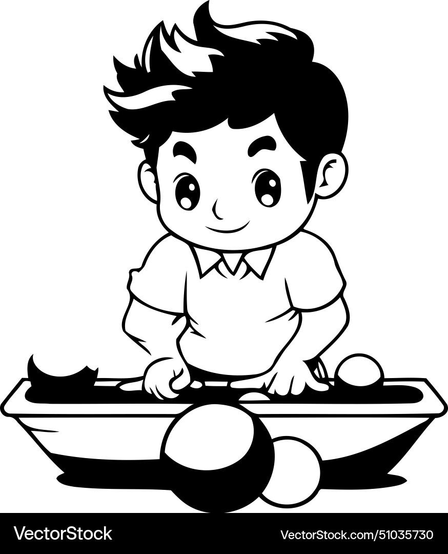 Cute boy playing billiards in cartoon style Vector Image