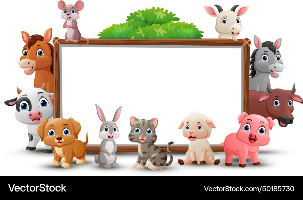 Cute wild animals cartoon with blank board Vector Image