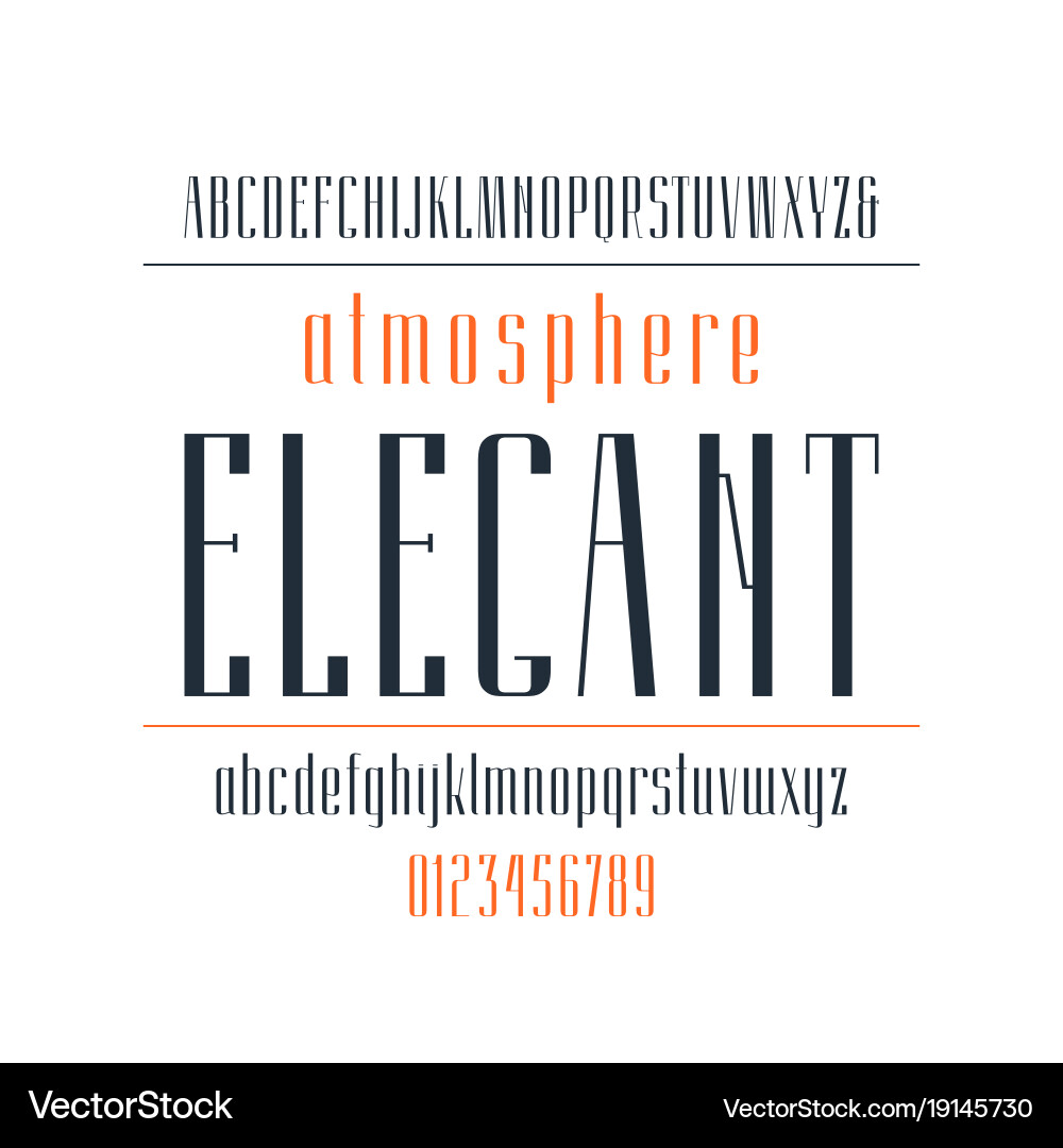 Elegant narrow sans serif font Royalty Free Vector Image