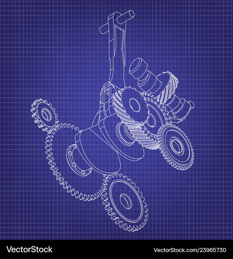 Gears and crankshaft on a blue Royalty Free Vector Image
