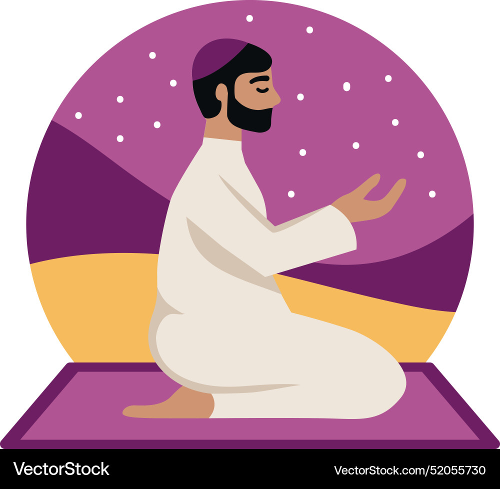 Muslim man praying on prayer mat Royalty Free Vector Image