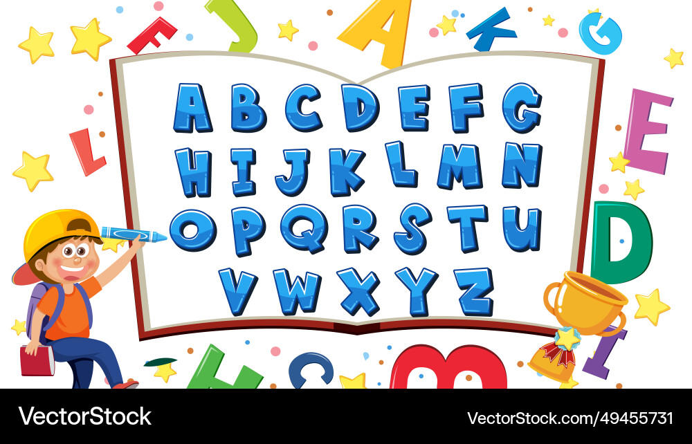 Boy learning the alphabet through writing Vector Image