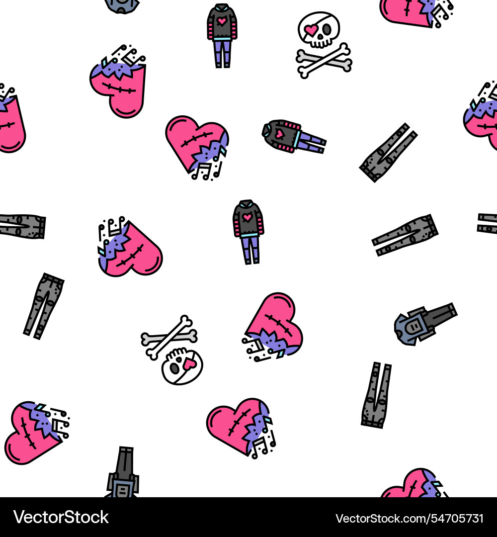 Emo punk rock tattoo cute seamless pattern Vector Image