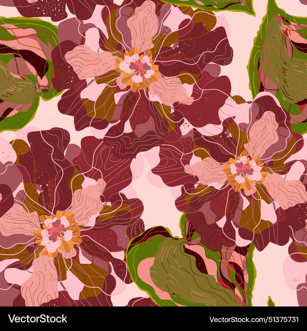 Mosaic stylized blooming flowers and leaves Vector Image
