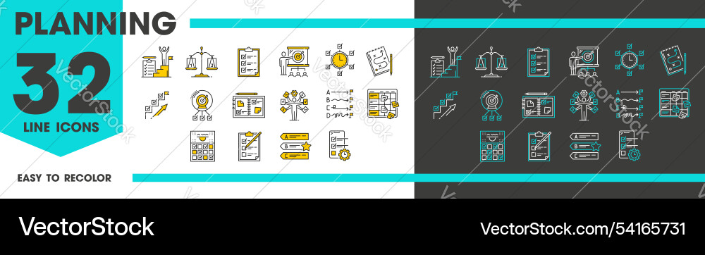 Planning line icons project goal or plan schedule Vector Image