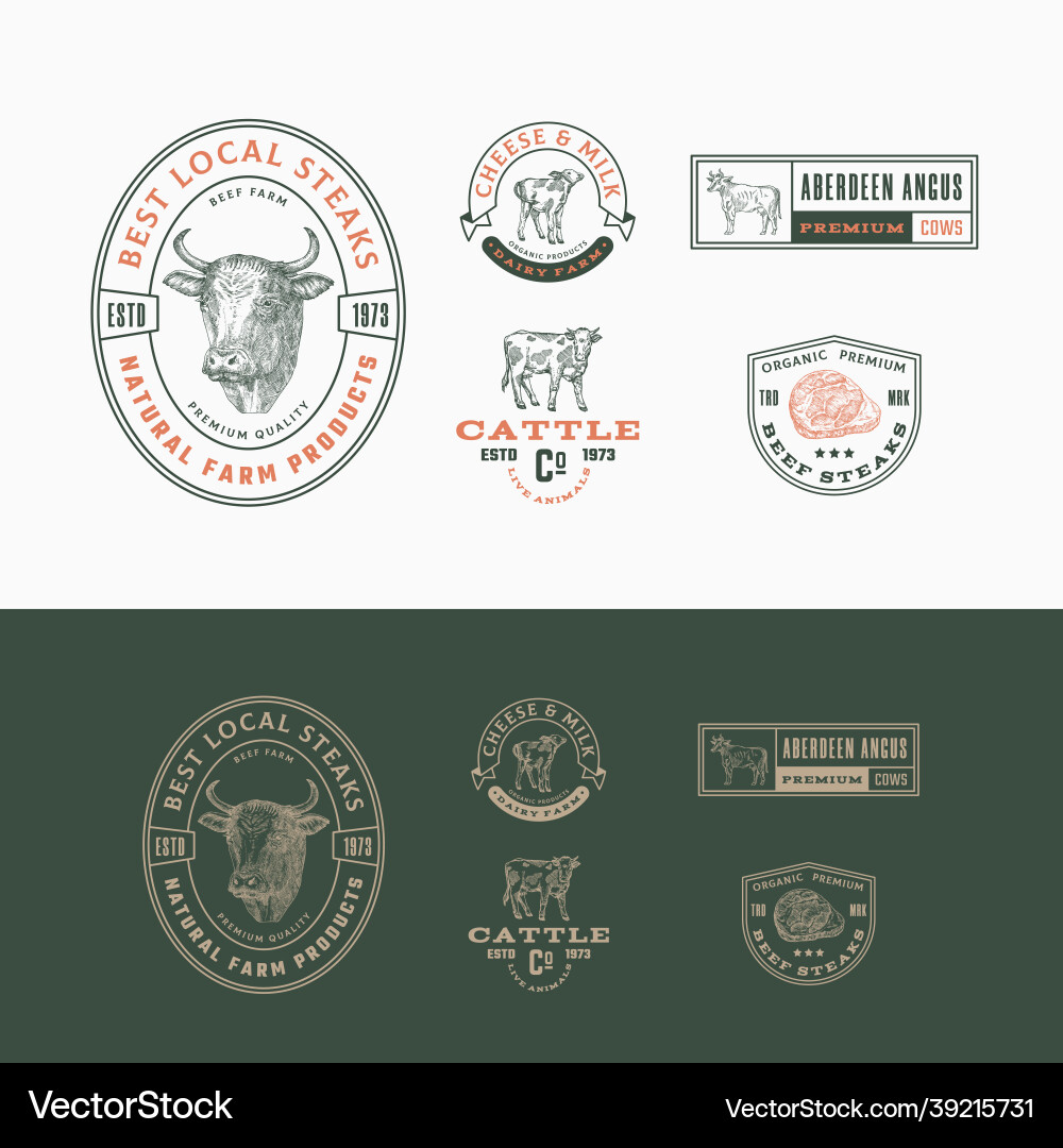Retro Cattle Farm Badges & Logos Royalty Free Vector