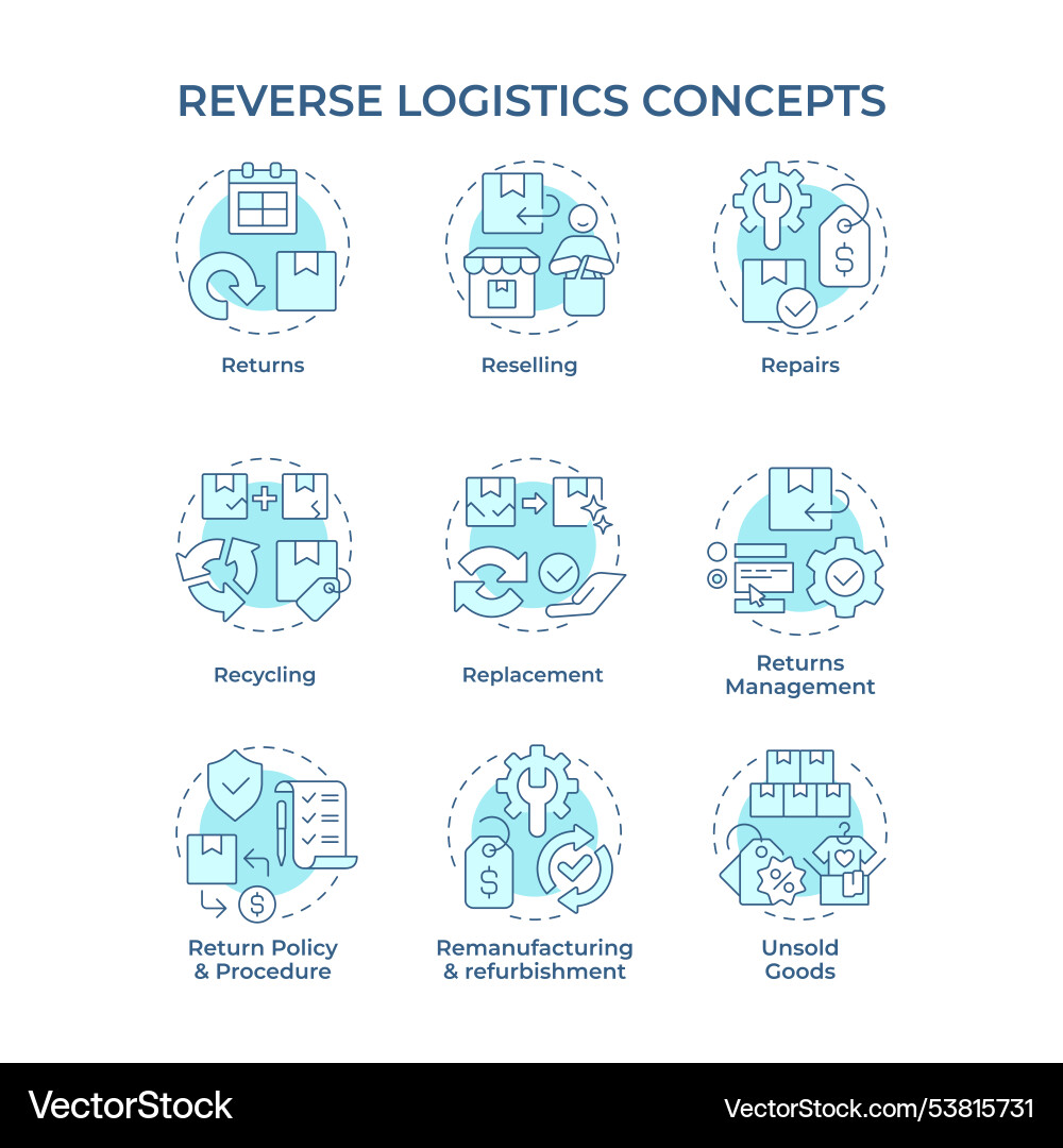 Reverse Logistics Icons - Blue Royalty Free Vector Image