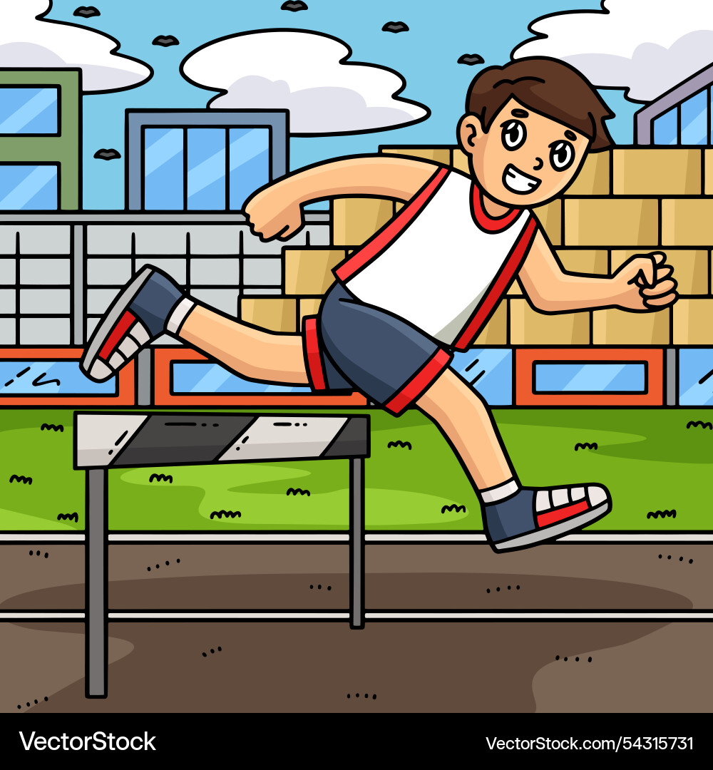 Track and field athlete jumping hurdle colored Vector Image
