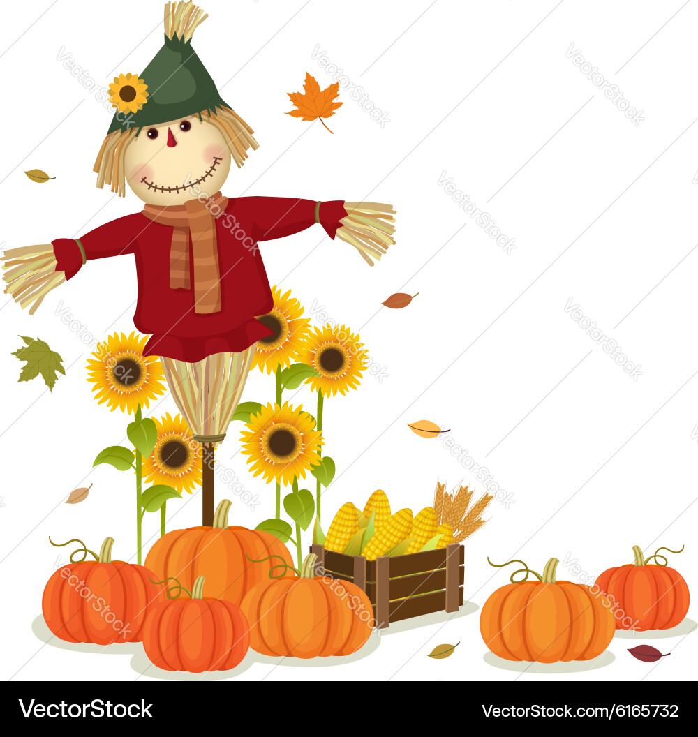 Autumn Harvest with Scarecrows and Pumpkins Vector Image