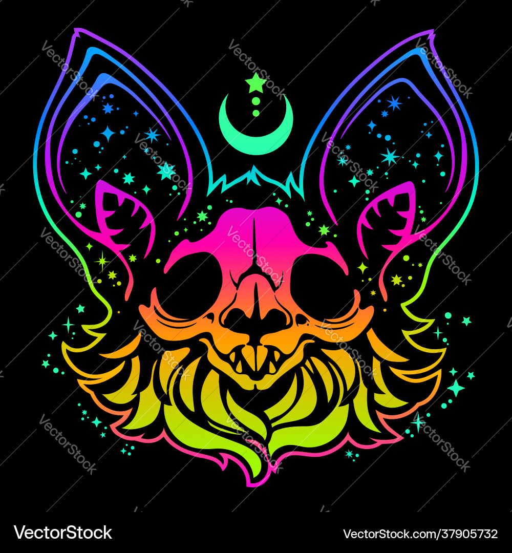 Bat head in a bright multicolored palette Vector Image
