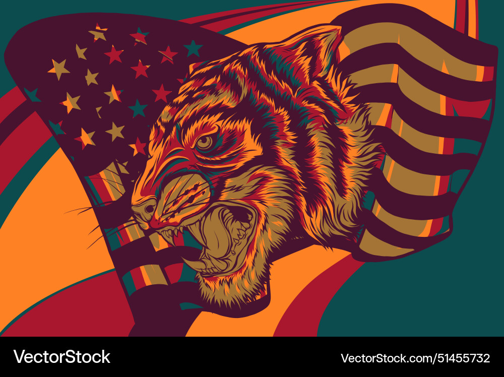 Tiger head and american Royalty Free Vector Image