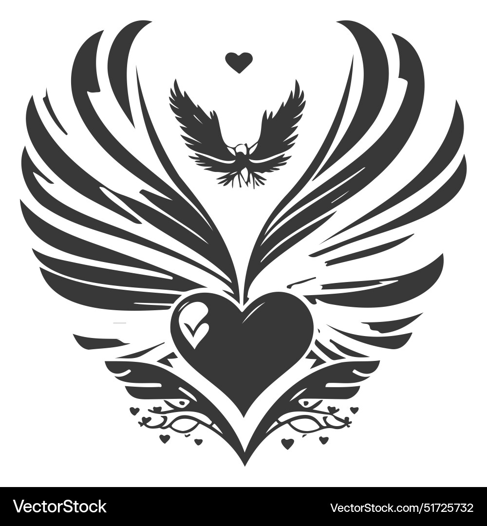 Wing fly heart valentine grey Royalty Free Vector Image
