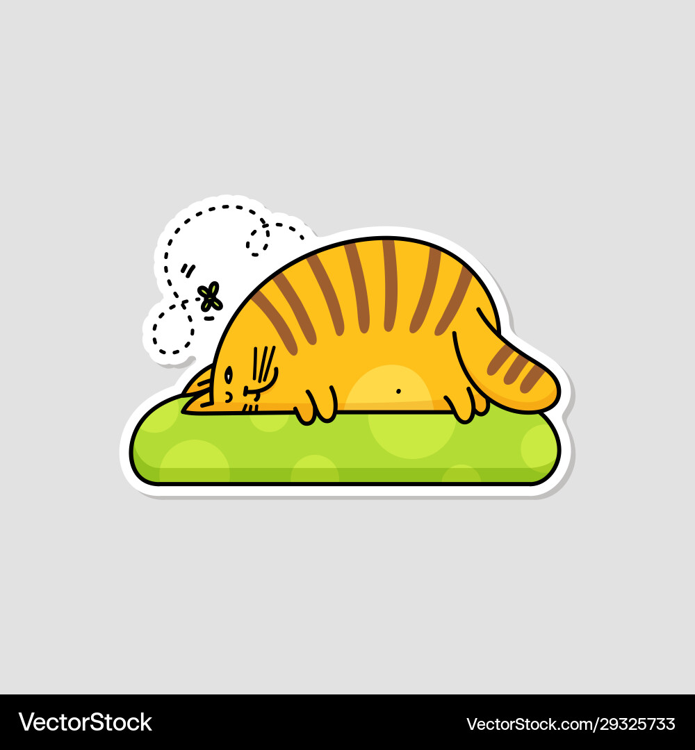 Cute fat lazy cat lying on pillow cartoon Vector Image