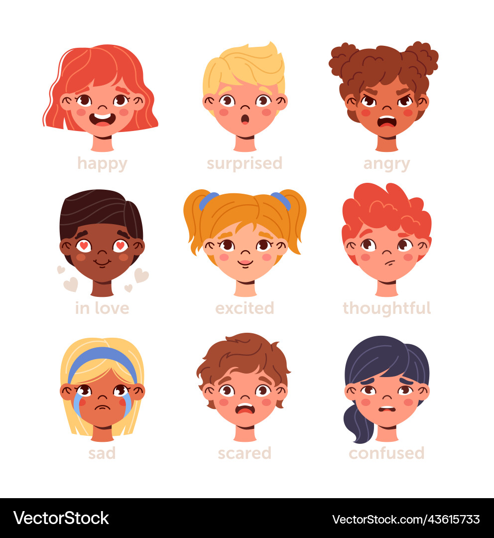 Cute kids emotions collection Royalty Free Vector Image