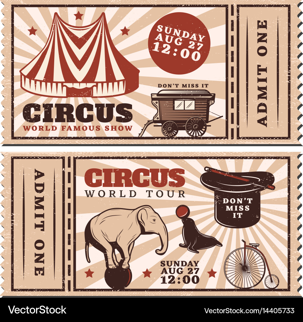 Vintage circus show advertising horizontal tickets