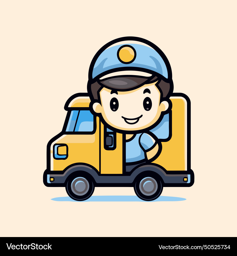 Courier car - cute cartoon delivery driver Vector Image