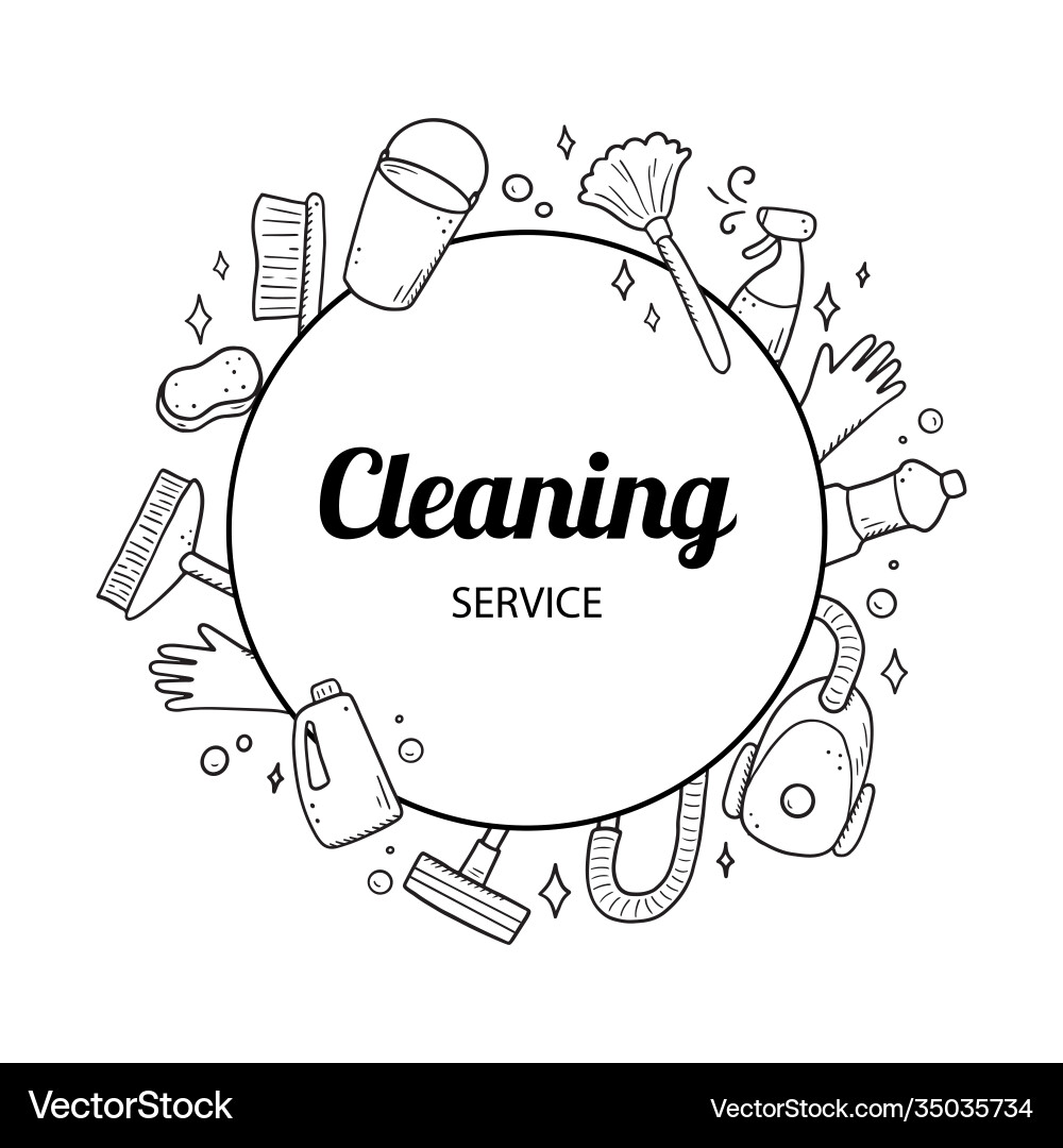 Hand drawn design template cleaning equipments Vector Image