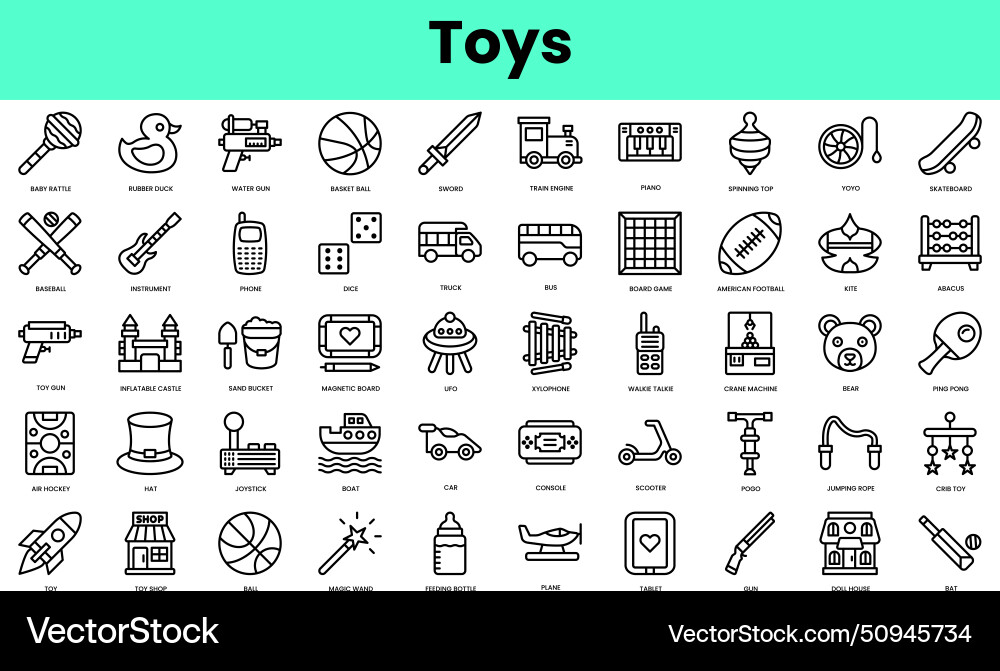 Set of toys icons linear style icon bundle Vector Image