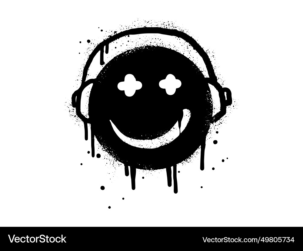 Smiling face emoticon character with headphone Vector Image