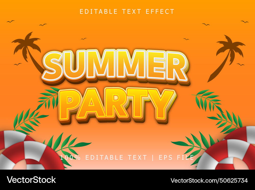 Summer party editable text effect 3 dimension Vector Image