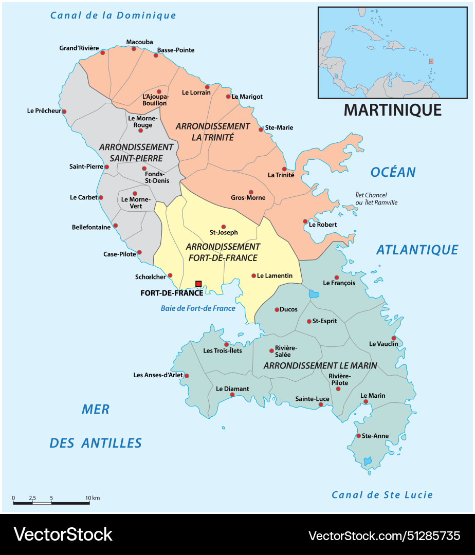Administrative map of martinique Royalty Free Vector Image