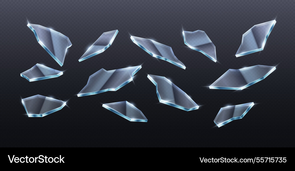 Broken glass pieces scattered on dark background Vector Image